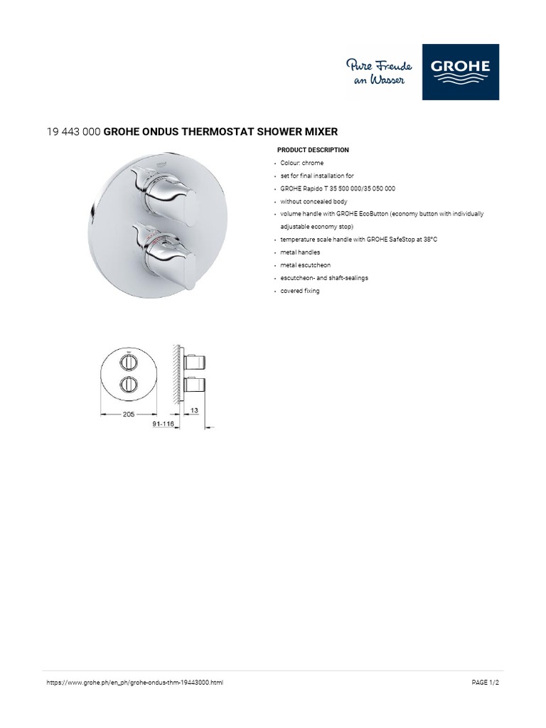 GROHE Specification Sheet 19443000-1 | PDF | Mechanical Engineering ...