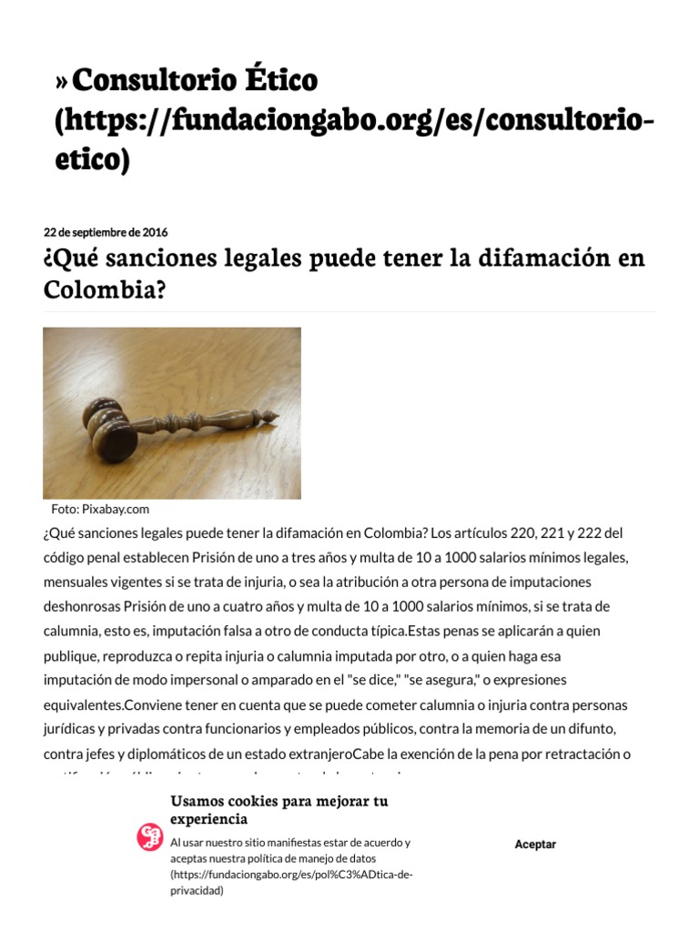 ¿Qué sanciones legales puede tener la difamación en Colombia_ | PDF ...