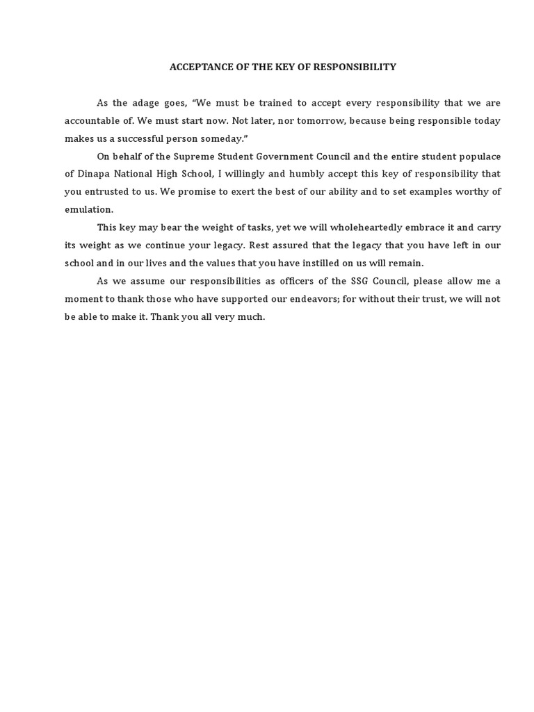 Acceptance Speech for Key of Responsibility | PDF