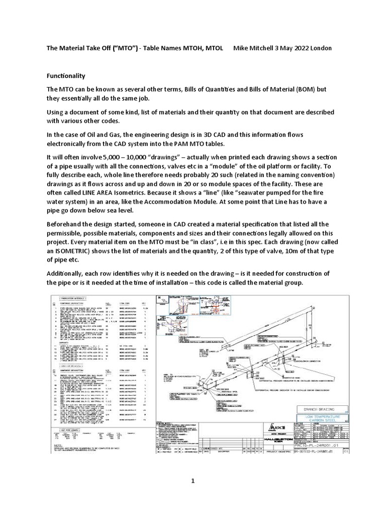 The Material Take Off ("MTO") - Table Names MTOH, MTOL | PDF | Pipe ...