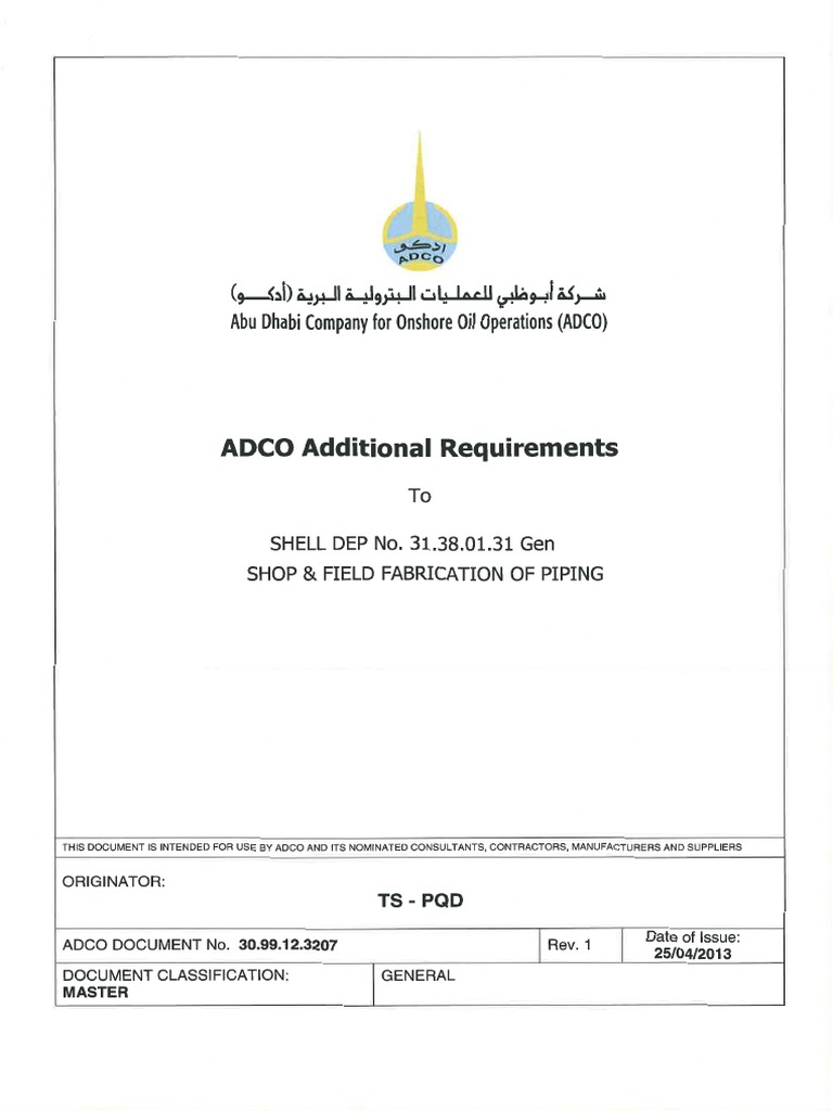 ADCO Amendments 30-99-12-3207 Rev.1 To DEP 31.38.01.31 Steel Piping 2013... | PDF | Construction ...