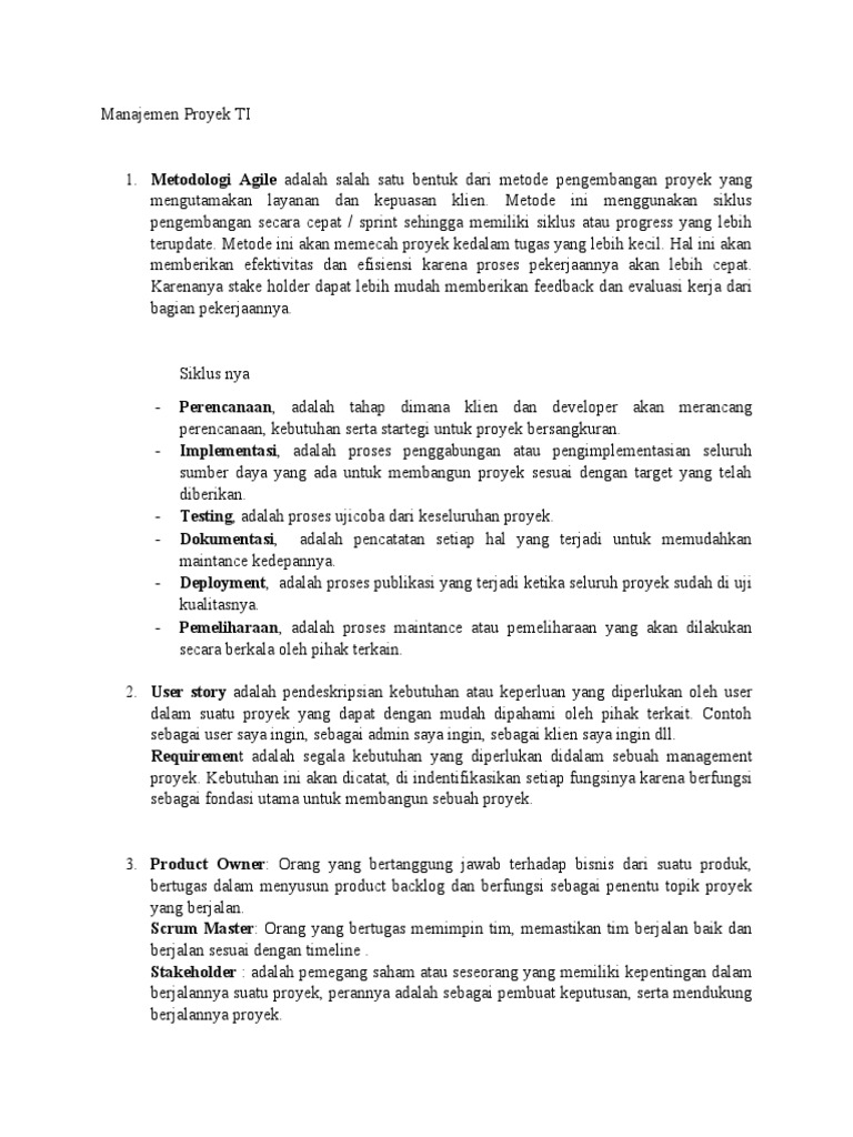 Contoh Soal Manajemen Proyek Teknologi Informasi | PDF