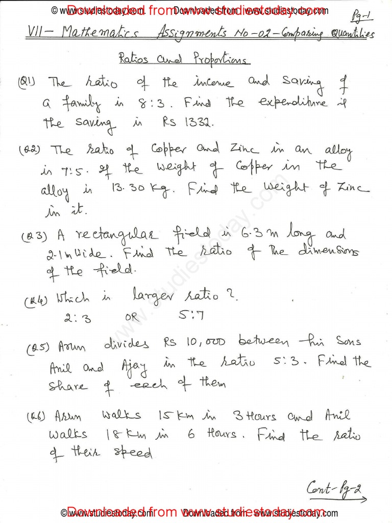 CBSE Class 7 Mathematics Comparing Quantities Ratio Worksheet Set B | PDF