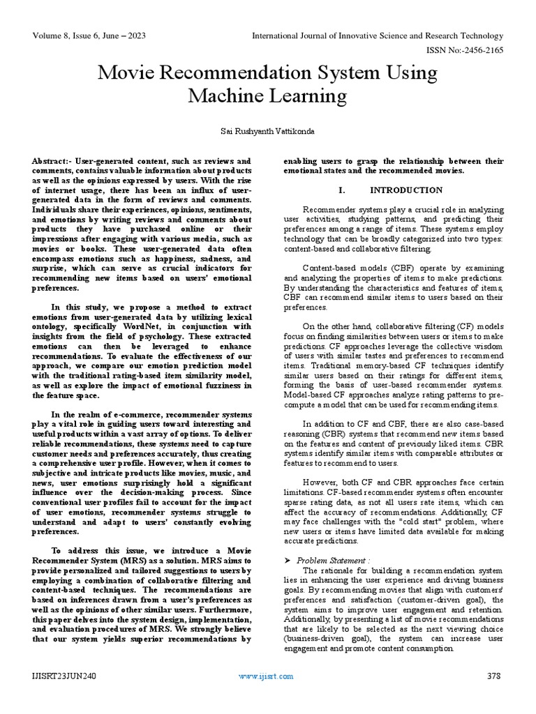 Movie Recommendation System Using Machine Learning | PDF | Software ...