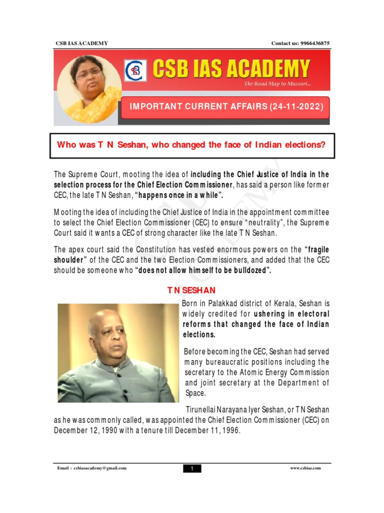 TN Seshan CA 24 11 | PDF | Governance | Justice