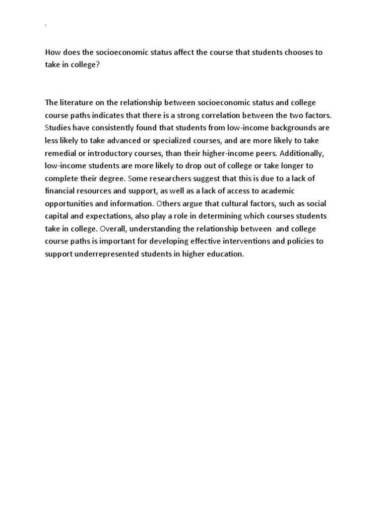 Socioeconomic Status and College Courses | PDF