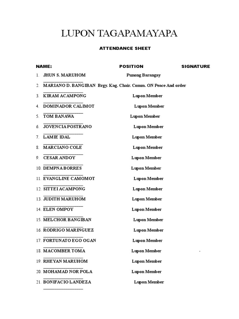 Lupon Attendance | PDF