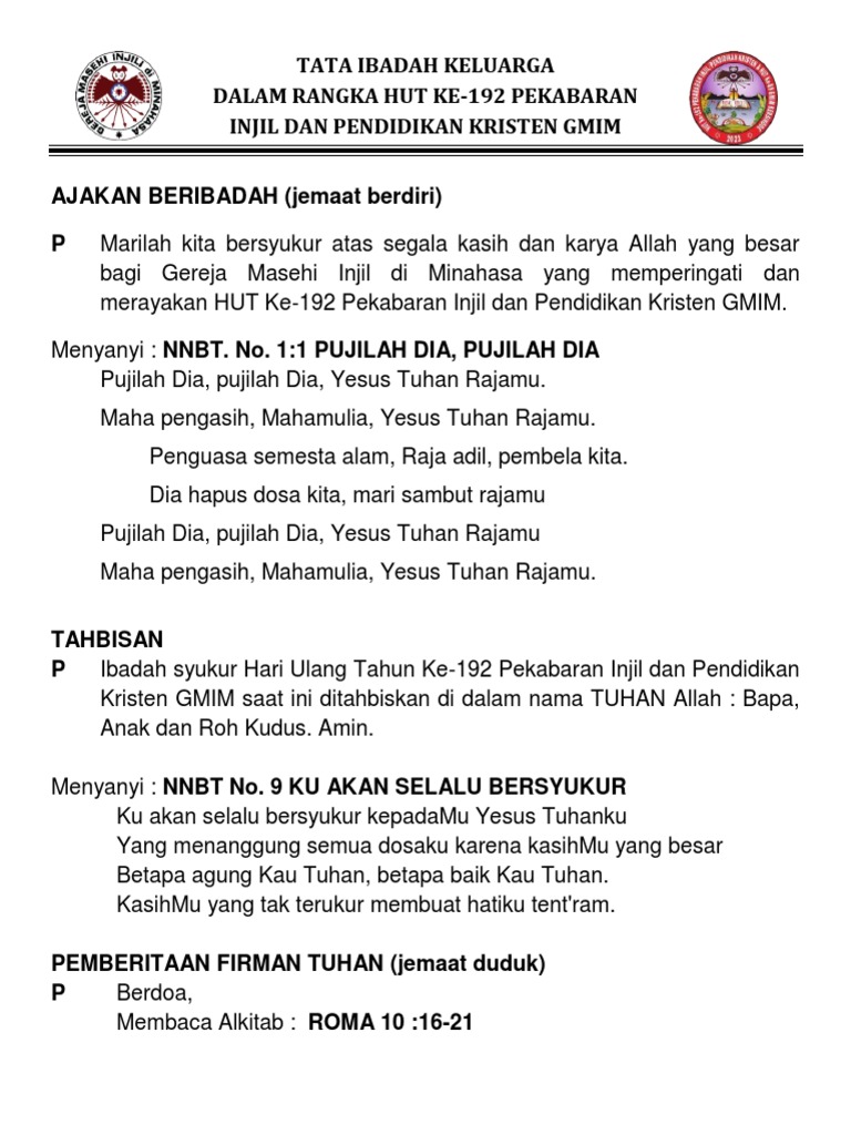 Tata Ibadah Keluarga Hut Pi | PDF | Agama & Spiritualitas