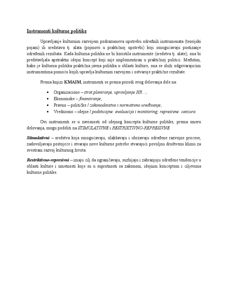 Instrumenti Kulturne Politike - V. Đukić | PDF