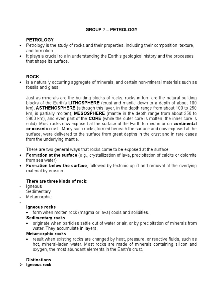 Petrology Notes | PDF | Rock (Geology) | Igneous Rock