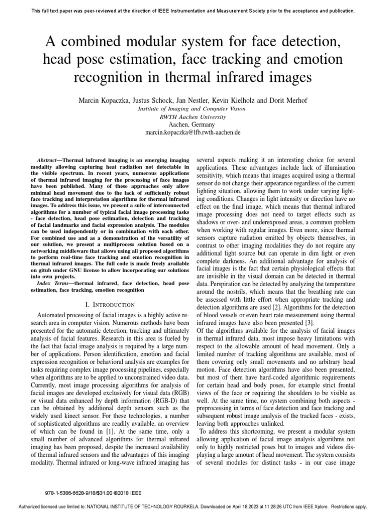 A Combined Modular System For Face Detection Head Pose Estimation Face ...