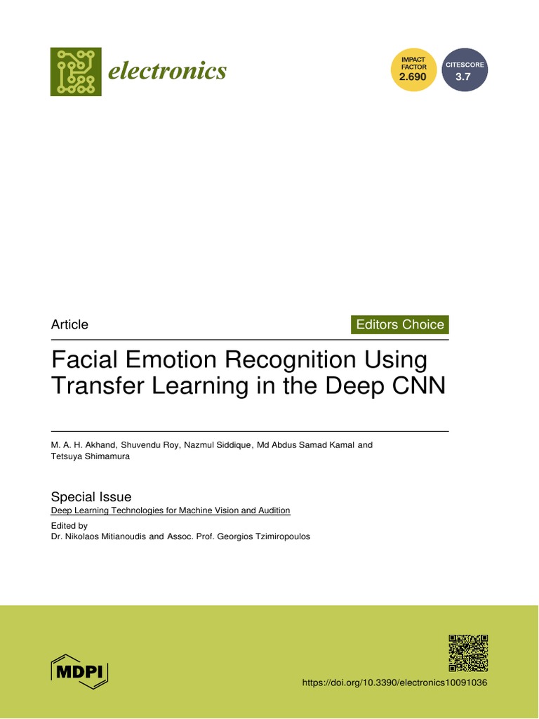 Facial Emotion Recognition Using Transfer Learning in The Deep CNN ...