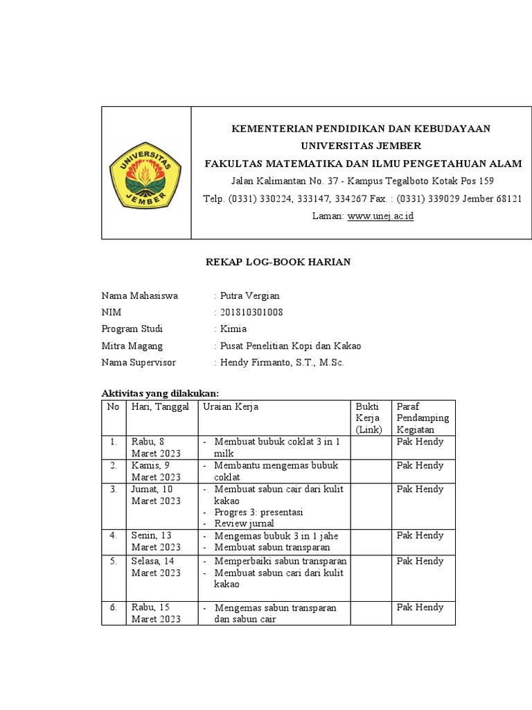 Logbook Magang MBKM - Putra Vergian - Minggu 4-6 | PDF