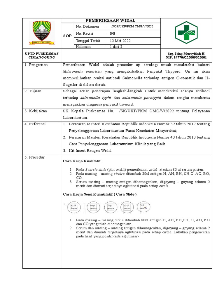 SOP Widal | PDF