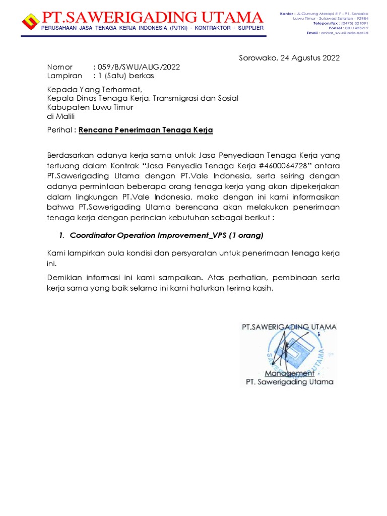 Surat Laporan Permohonan Loker-1 | PDF