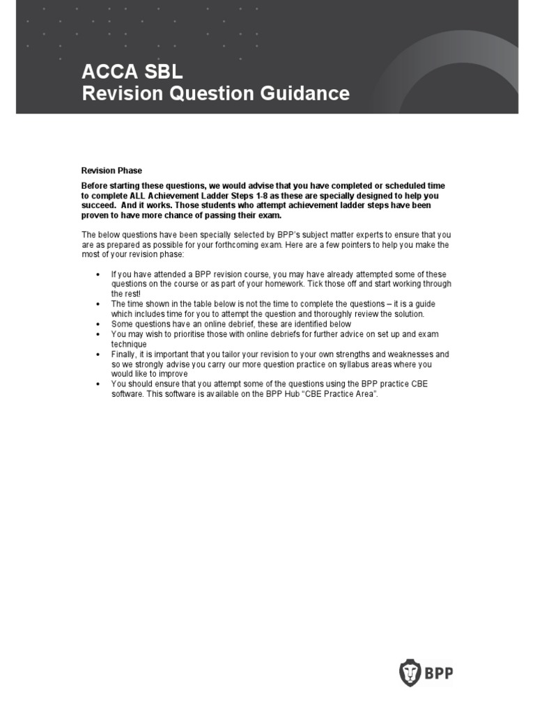 SBL Revision Question Guidance Sept 22 To June 23 | PDF | Risk | Analytics