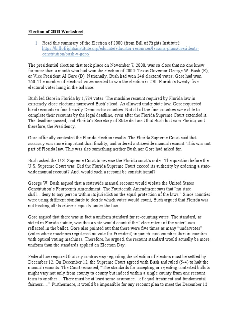 Election 2000: Key Questions | PDF | Constitutional Law | Federal ...