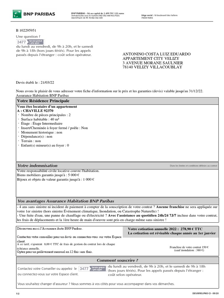 Devis | PDF | Assurance | Services financiers