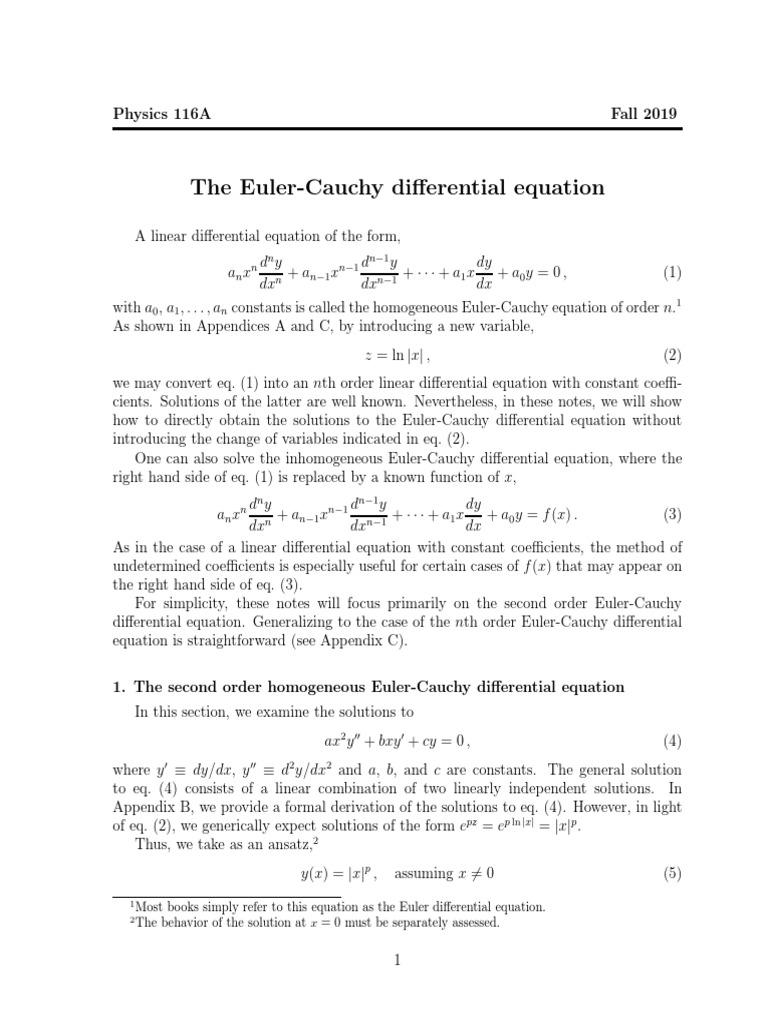 Cauchy Euler Der Pdf Teaching Methods And Materials