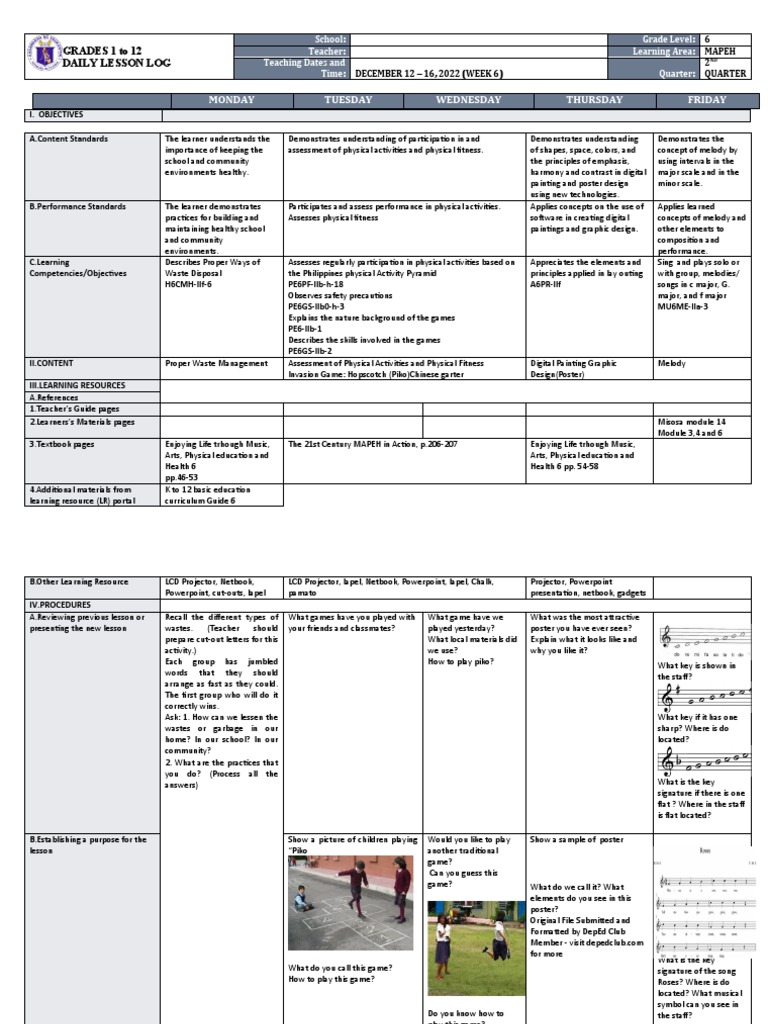 DLL - Mapeh 6 - Q2 - W6 | PDF | Waste Management | Waste