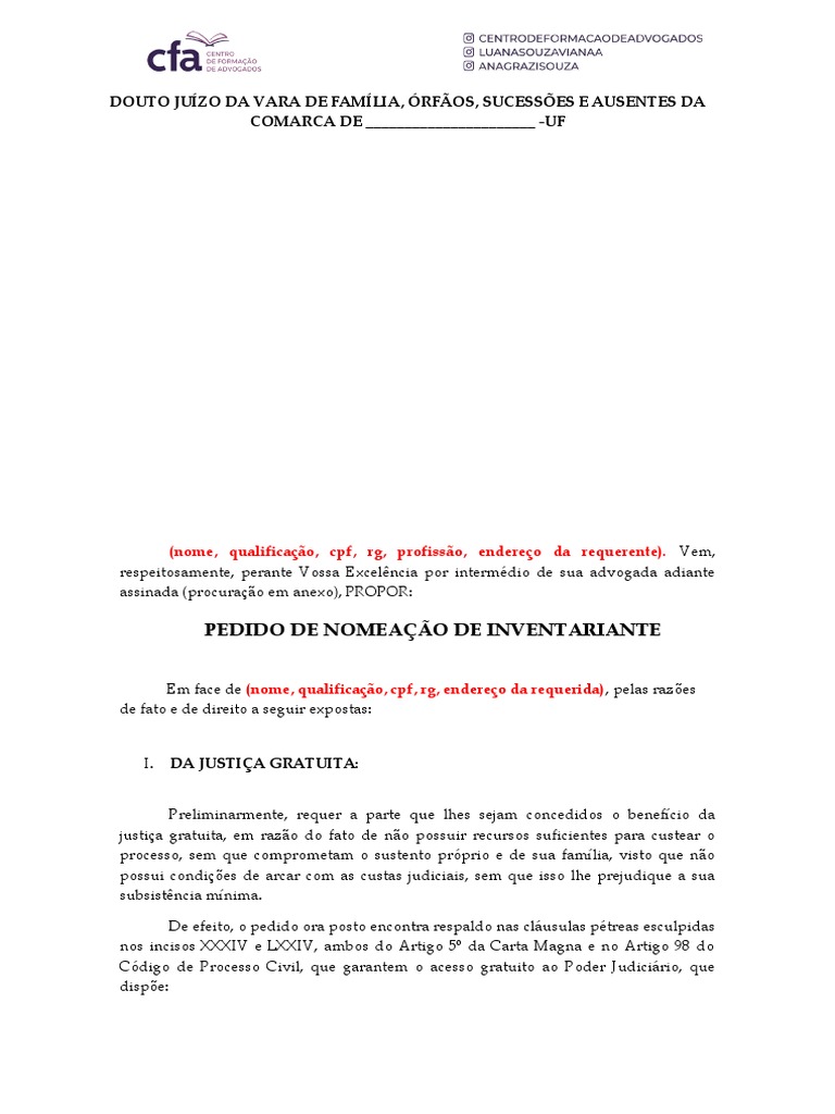 Modelo Pedido de Nomeacao de Inventariante | PDF