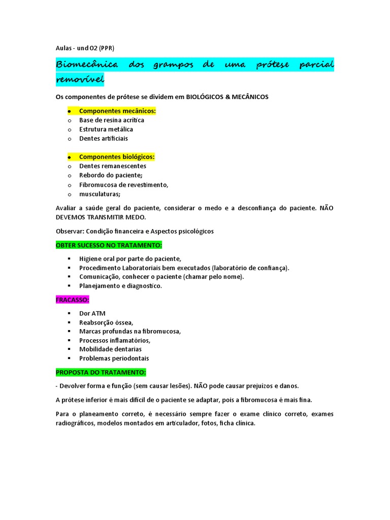 2 Conteúdos PPR - Partes PPR | PDF | Dente | Prótese