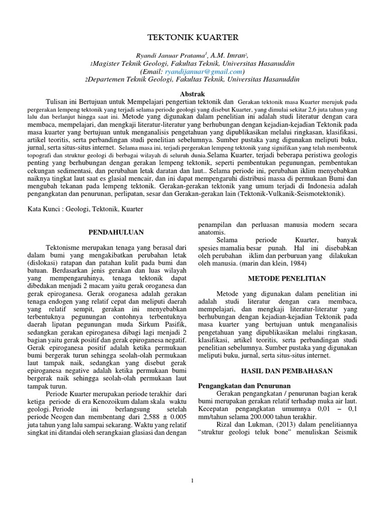 JURNAL TEKTONIK KUARTER Ryandi Januar Pratama | PDF | Sains & Matematika