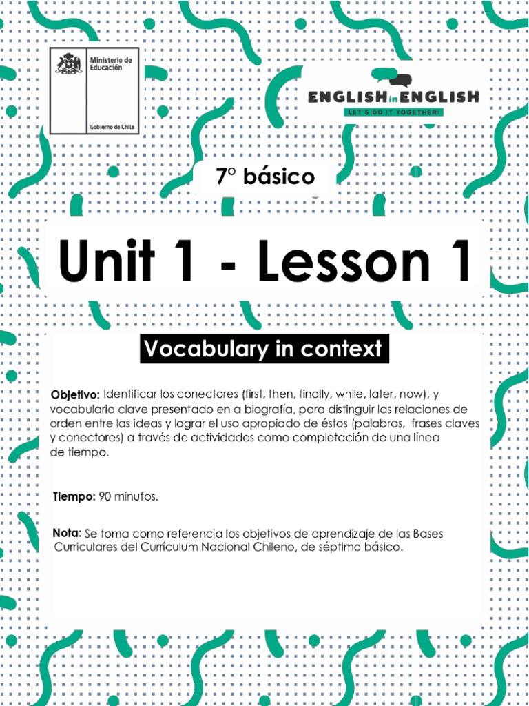 UNIT 1 LESSON 1 7mo Basico | PDF