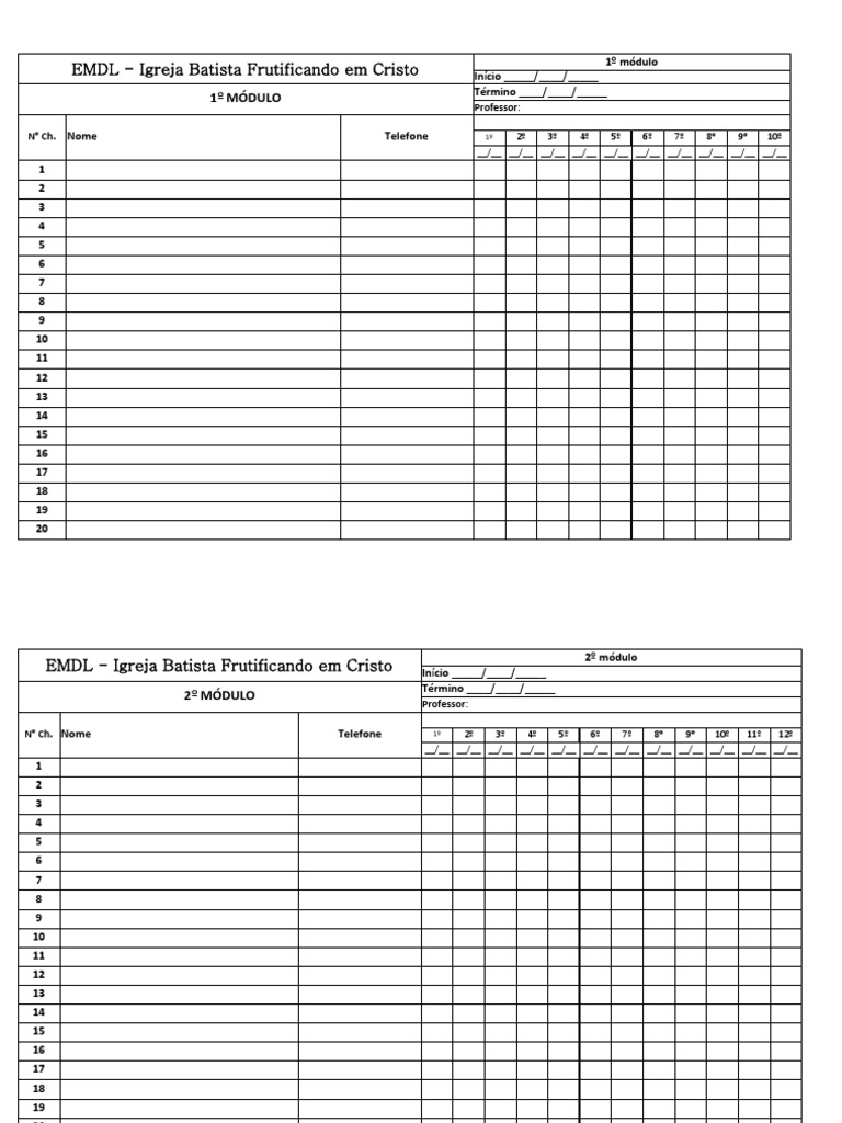 Chamadas Escola de Lideres - Imprimir 2 Vias de Cada | PDF