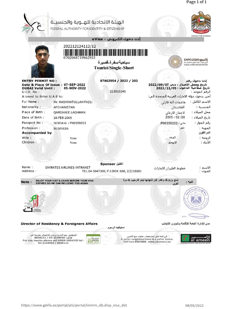 Hashmat's Dubai E-Visa | PDF