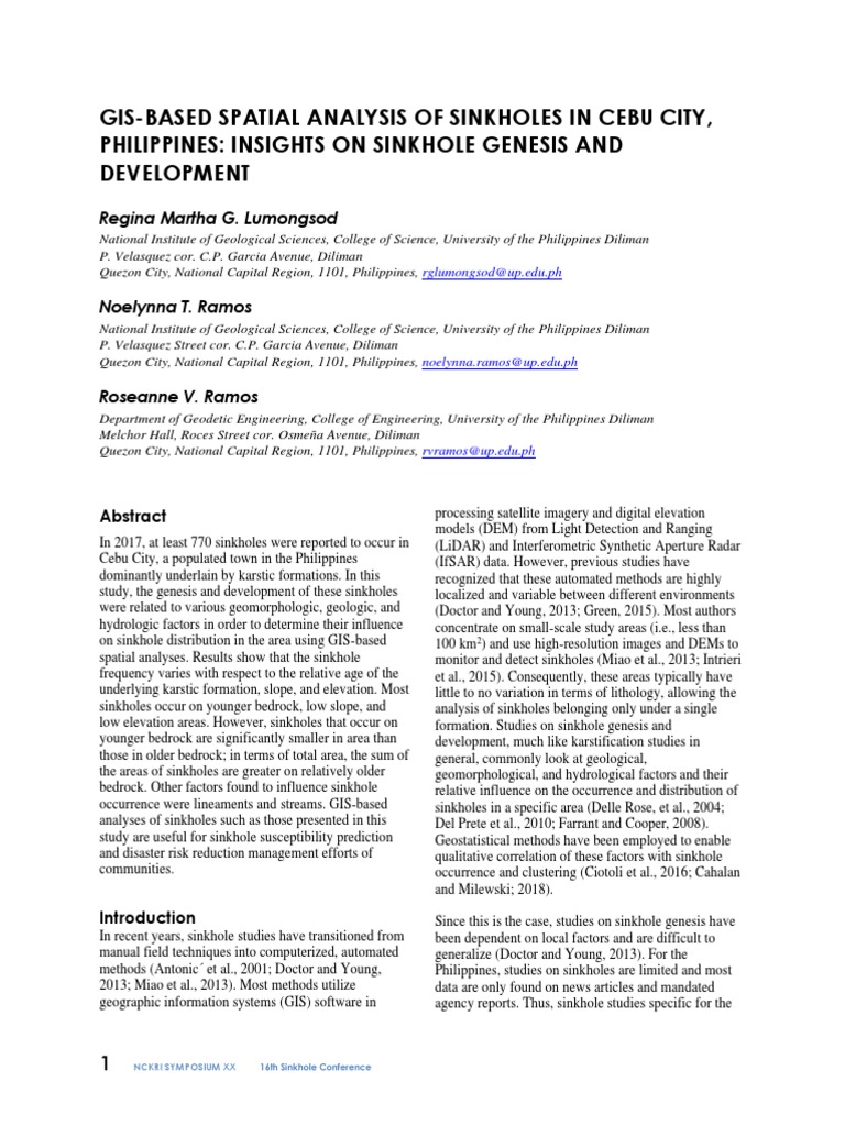 GIS-BASED SPATIAL ANALYSIS OF SINKHOLES IN CEBU CITY, PHILIPPINES ...
