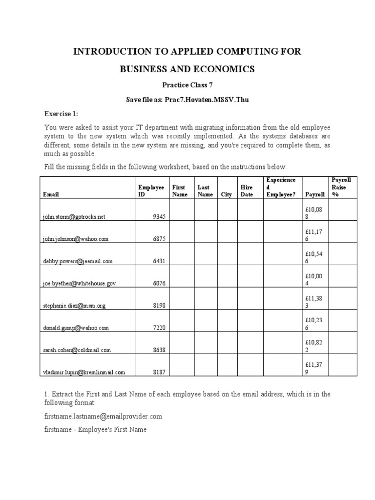 EM2301. Practical Class 7 | PDF | Payroll Tax | Computing