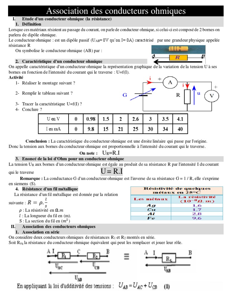 Cours Conducteurs Ohmiques | PDF | Résistance (électricité) | Physique ...