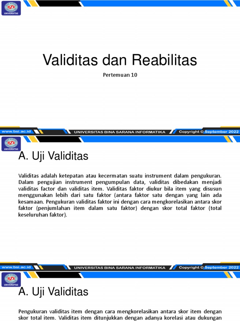 Validitas Dan Reabilitas: Pertemuan 10 | PDF