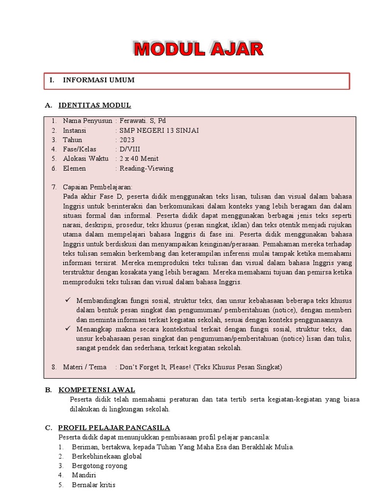 Modul Ajar When I Was Child | PDF