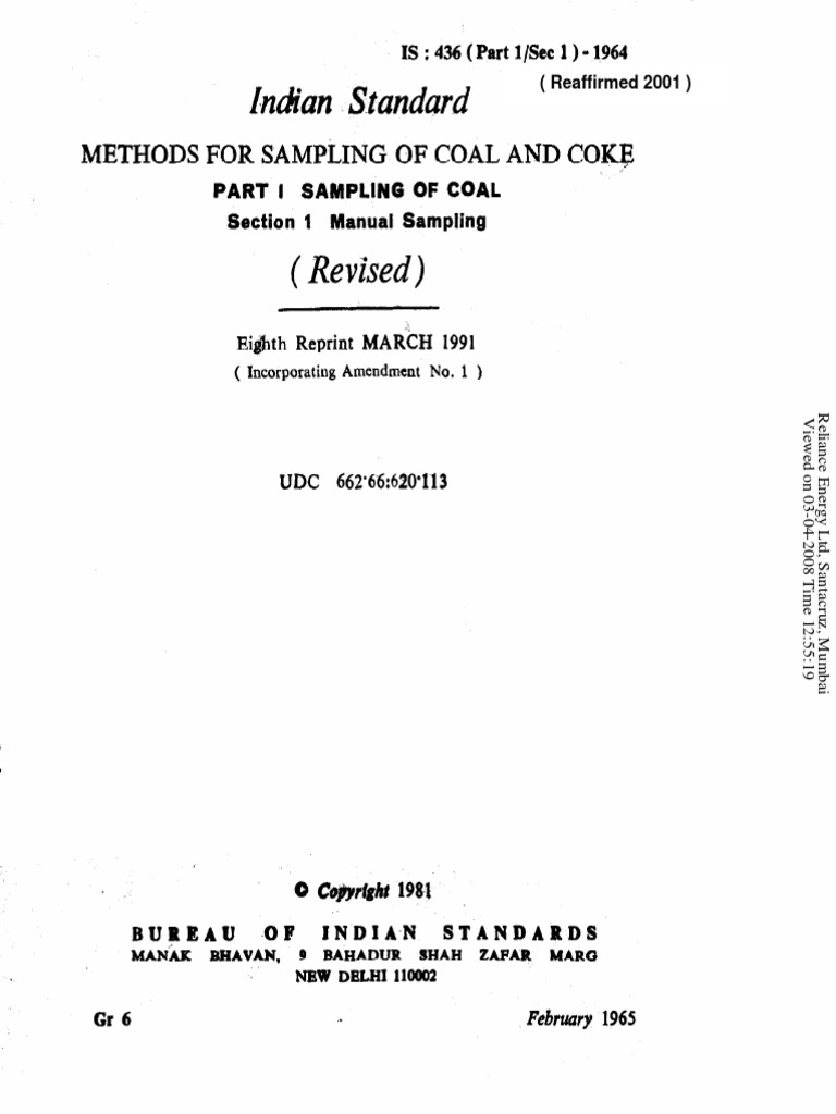 436 1 1 Sampling Of Coal Pdf Coke Fuel Sampling Statistics