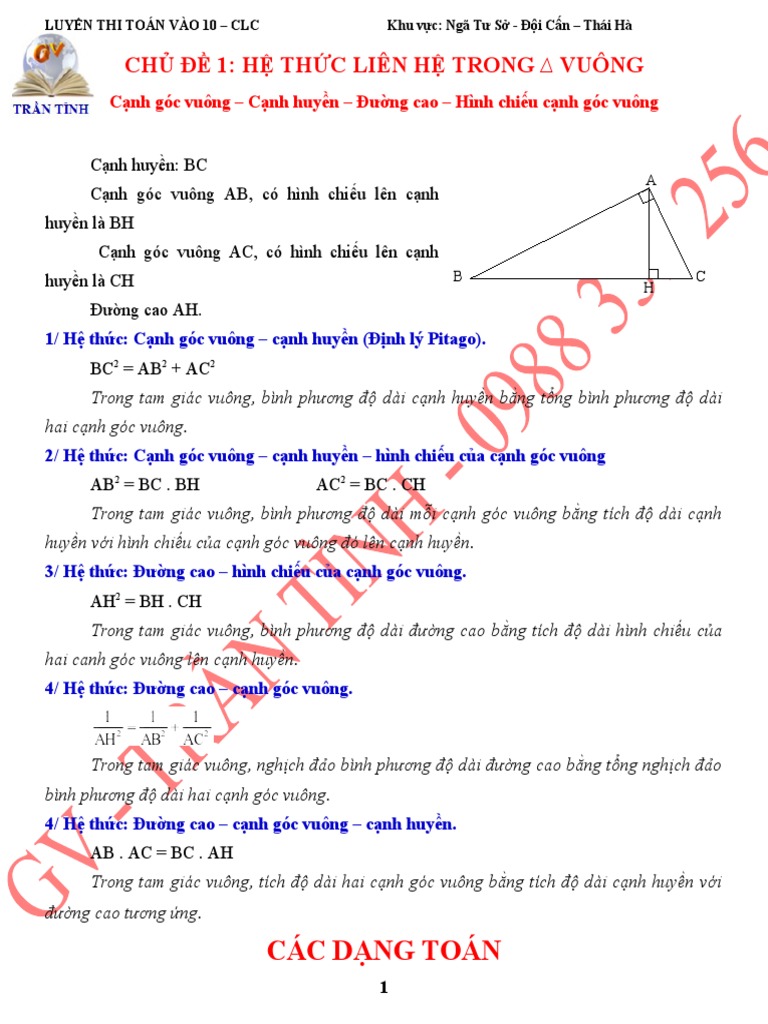 Chủ Đề 1- Hệ Thức Trong Tam Giác Vuông | PDF