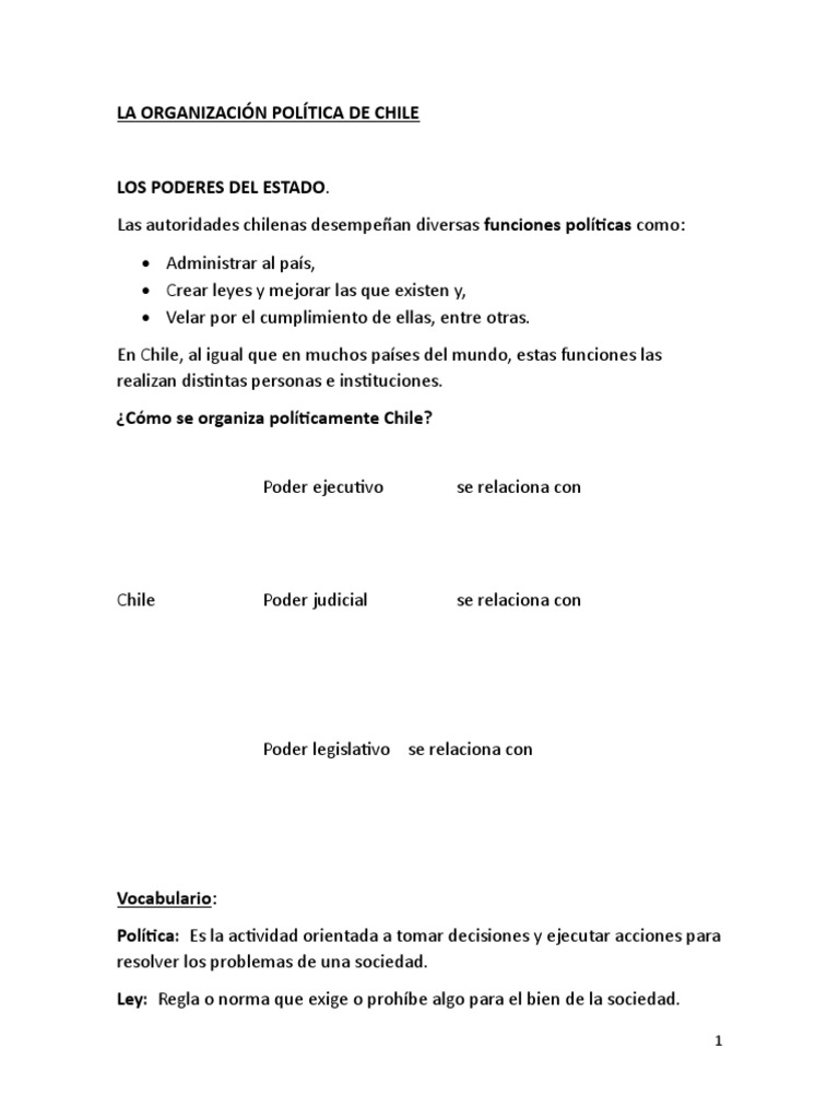 La Organización Política de Chile 4° A | PDF | Congreso de los Estados ...