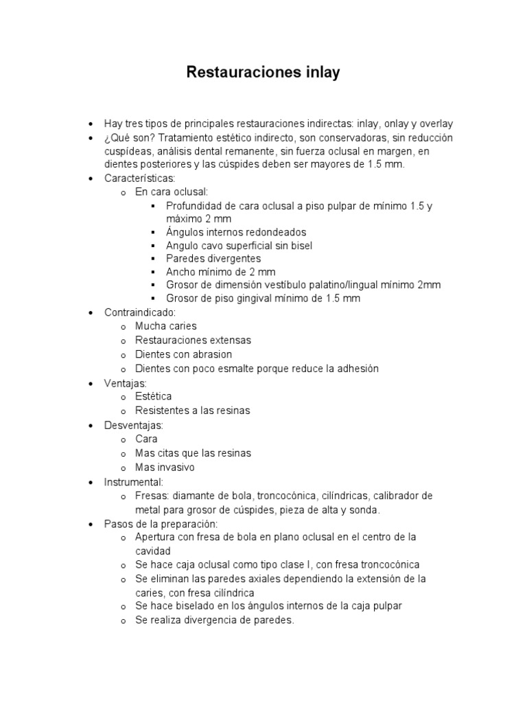 Restauraciones Inlay y Onlay | PDF | Ramas de Odontología ...