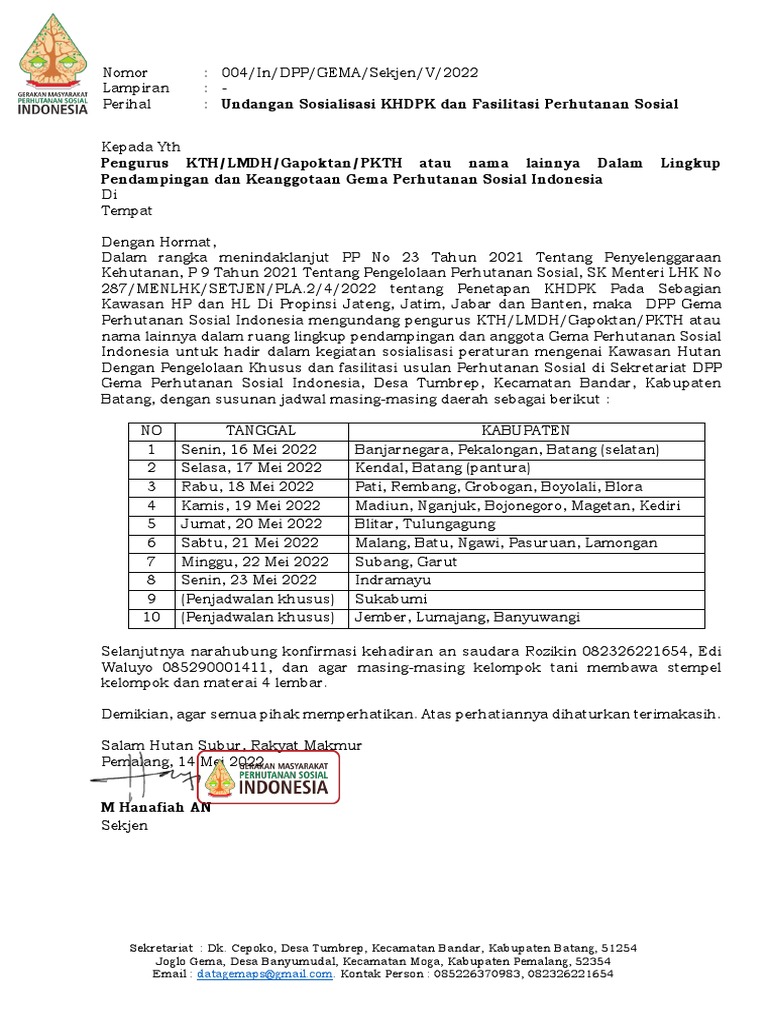 Undangan Sosialisasi KHDPK | PDF