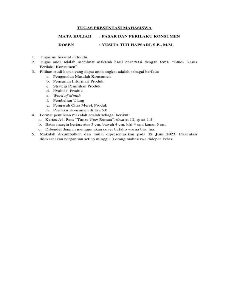 Format Tugas Presentasi Mahasiswa | PDF
