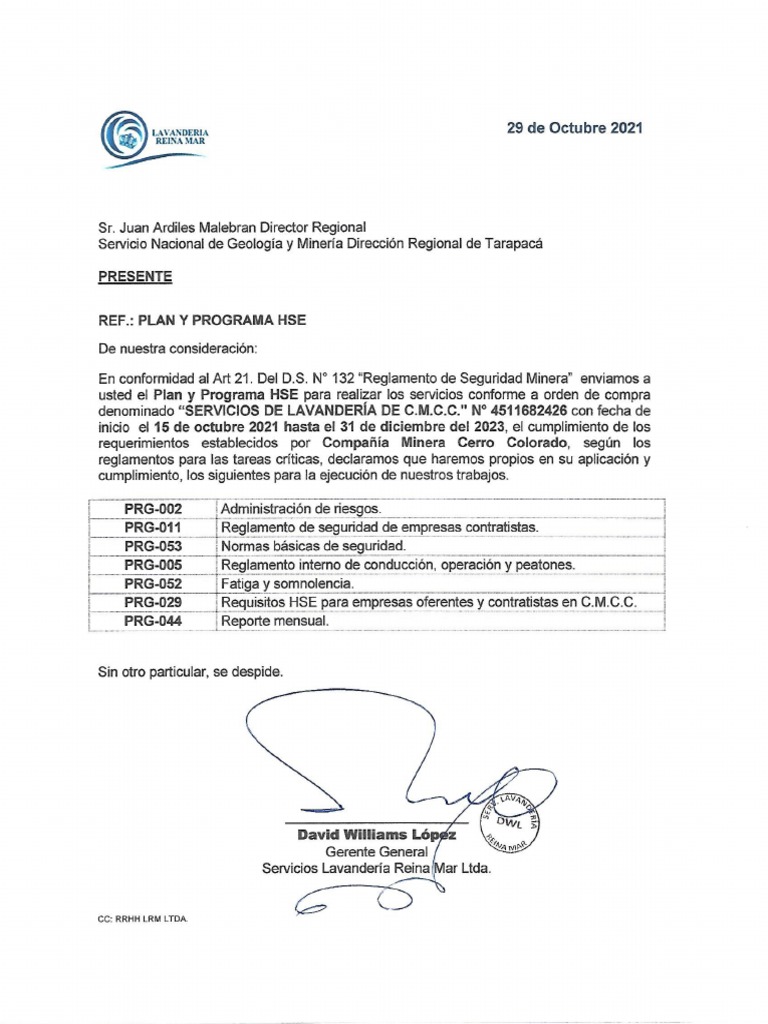 Carta de Plan y Programa Hse | PDF