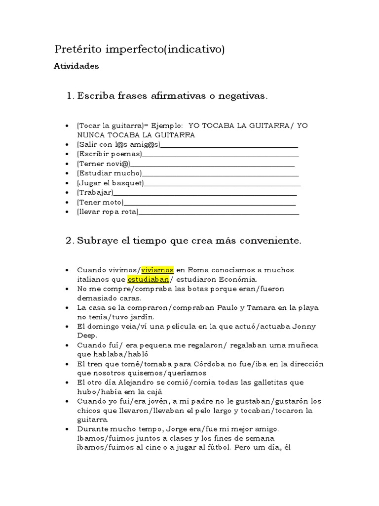 Pretérito Imperfecto (Actividades) | PDF | Arte