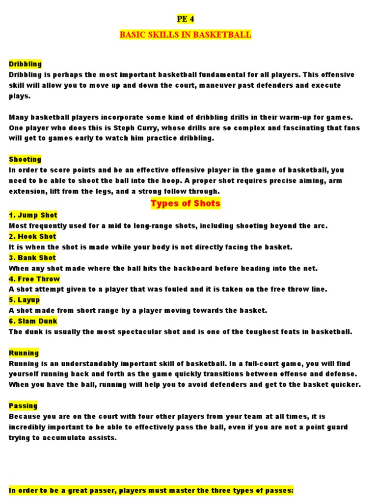 PE4 Basketball Basic Skills | PDF