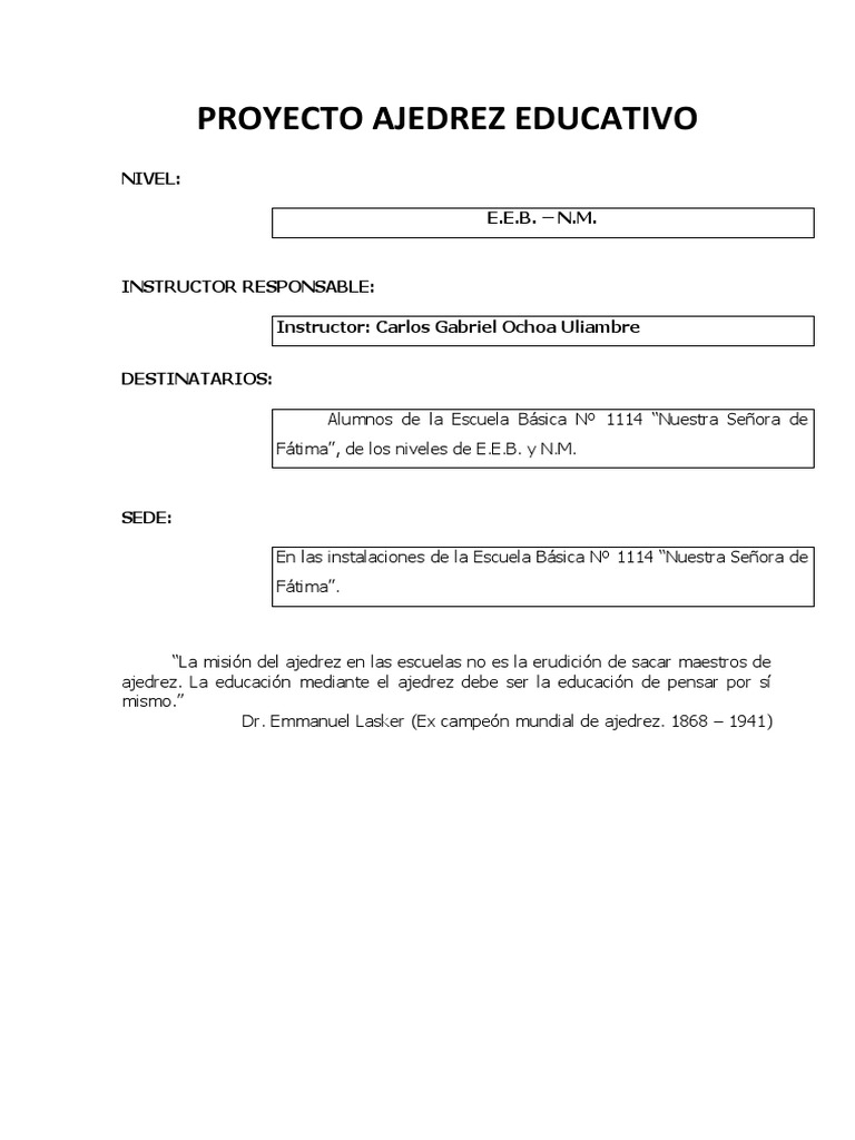 Proyecto Ajedrez Fátima | PDF | Aprendizaje | Ajedrez