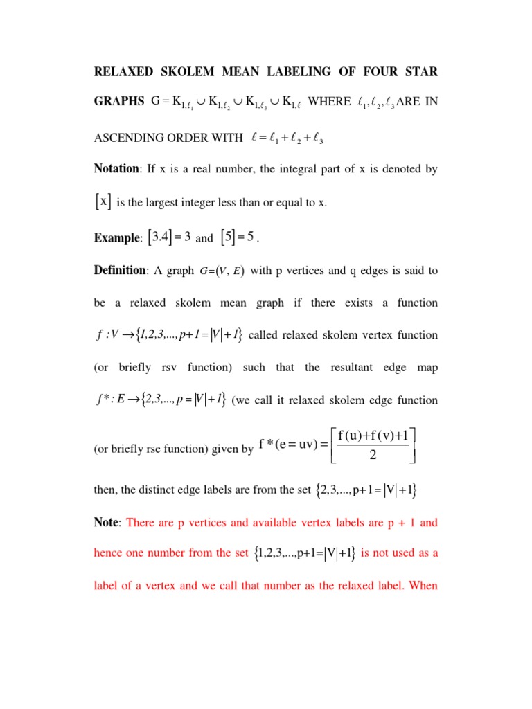 Relaxed Skolem Mean Labeling of Four Star Graphs | PDF | Vertex (Graph ...