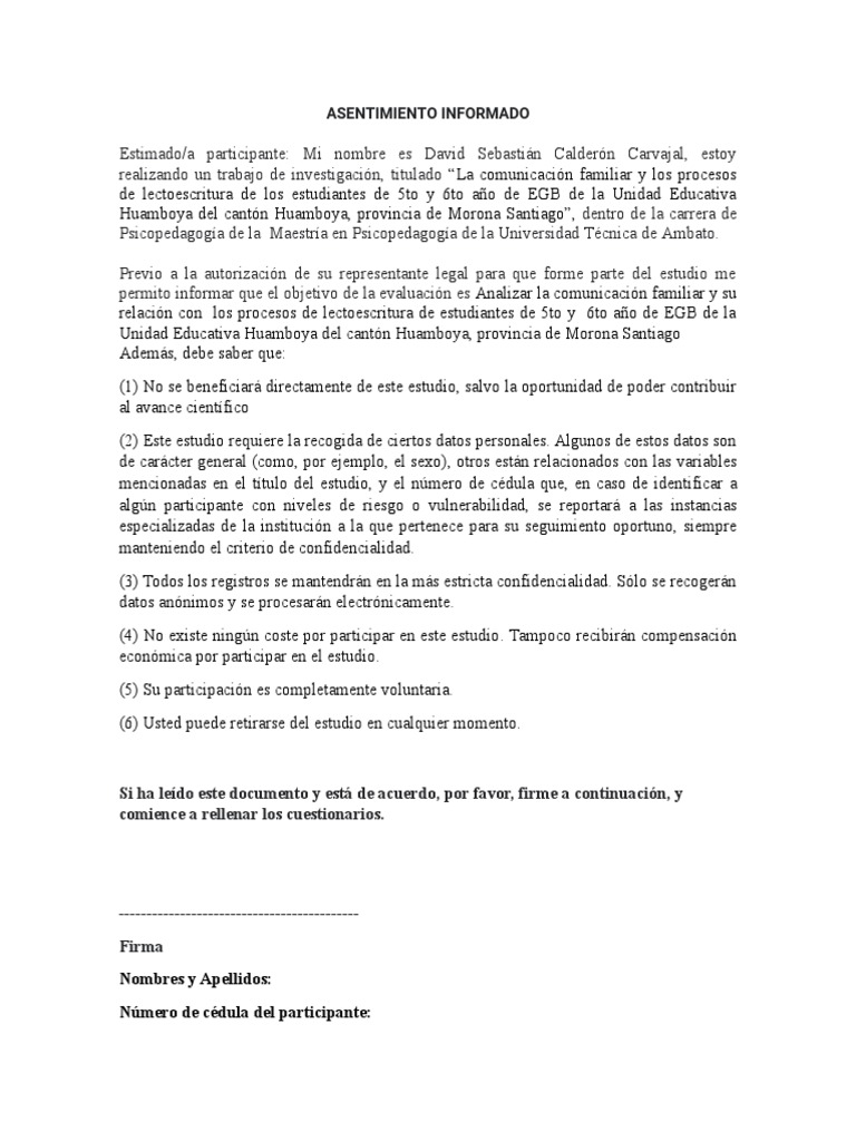 Asentimiento Informado Menores de Edad | PDF