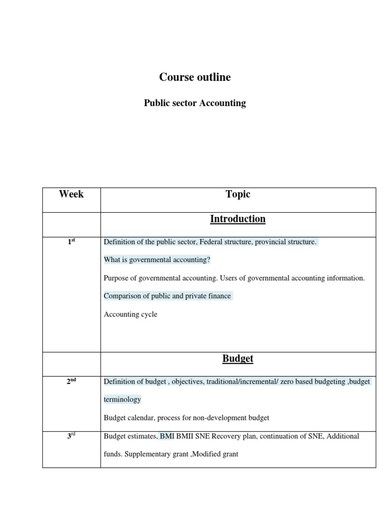 Public Sector Accounting Course Outline | PDF | Accounting | Salary