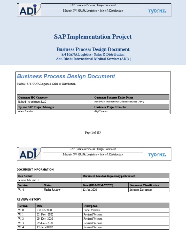 ADI - SD Business Process Blueprint - V1.4 | PDF