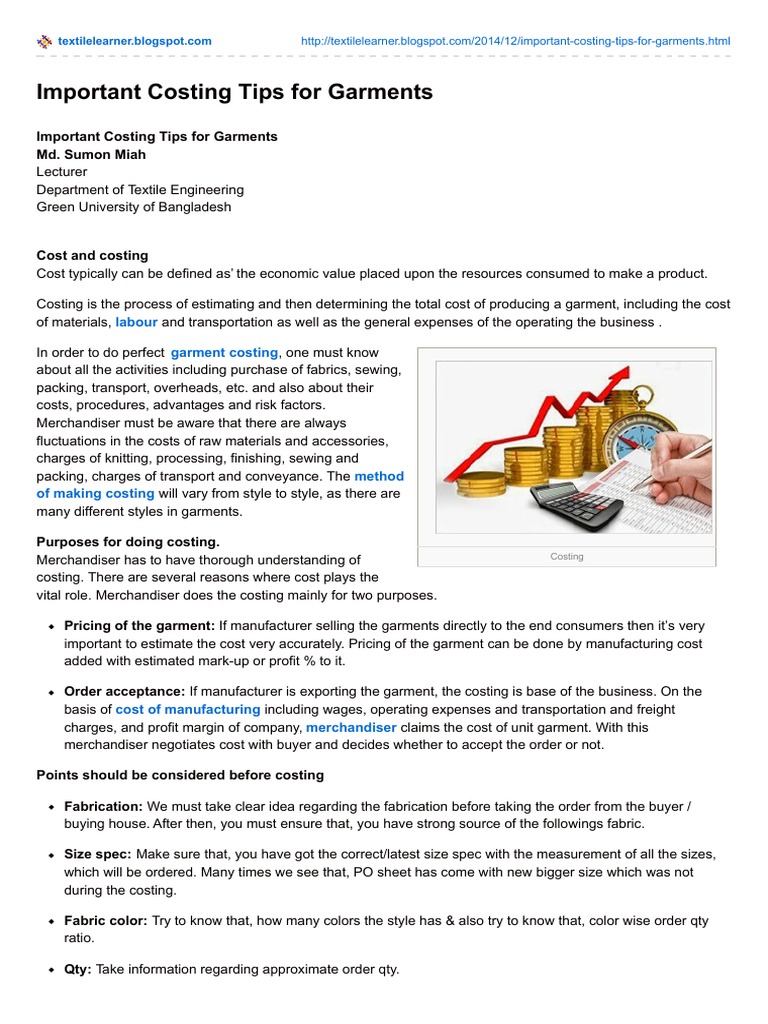 Important Costing Tips For Garments | PDF